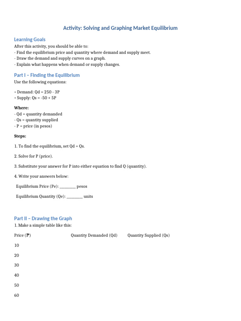 Market Equilibrium: Solving & Graphing Guide | PDF