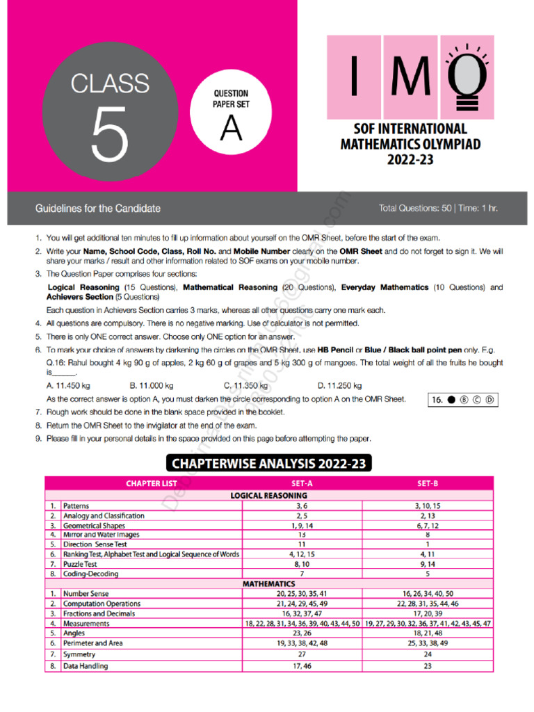 Class 5 Imo 5 Years e Book 2023 Print | PDF