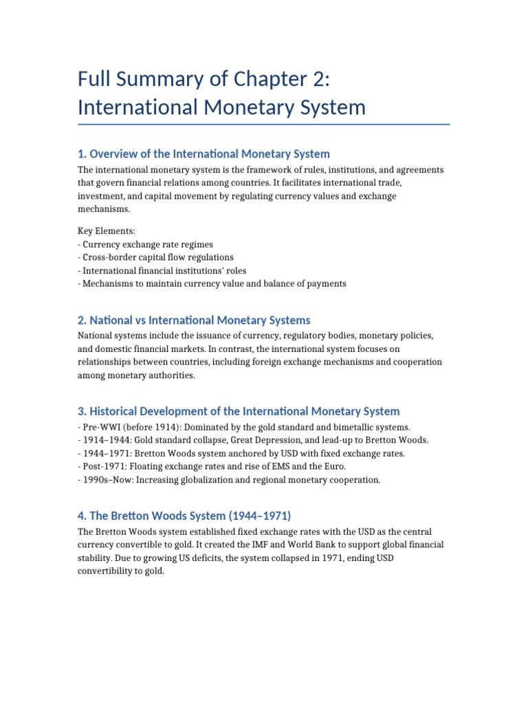 International Monetary System Summary | PDF | Bretton Woods System ...