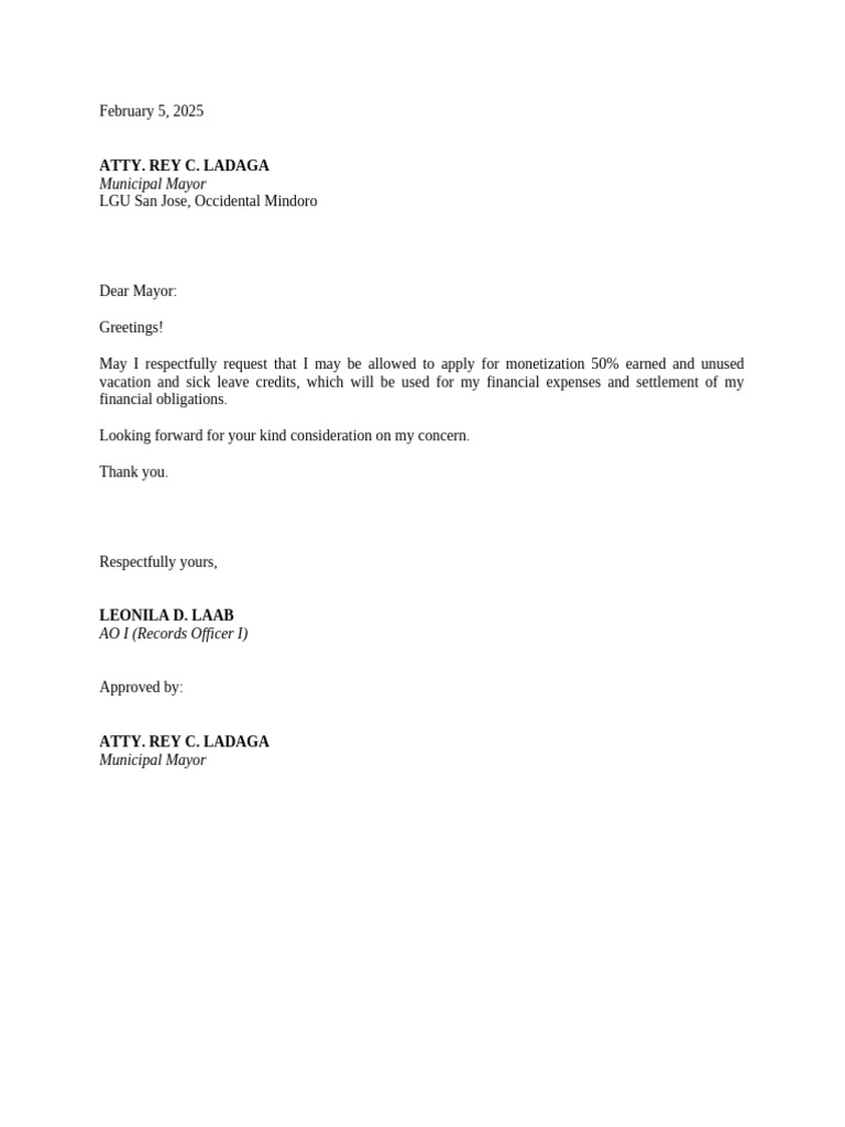 Request for Leave Credit Monetization | PDF
