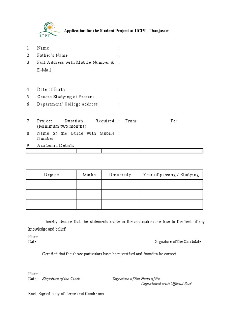 Student Project Application IICPT Thanjavur | PDF | Thesis | Business