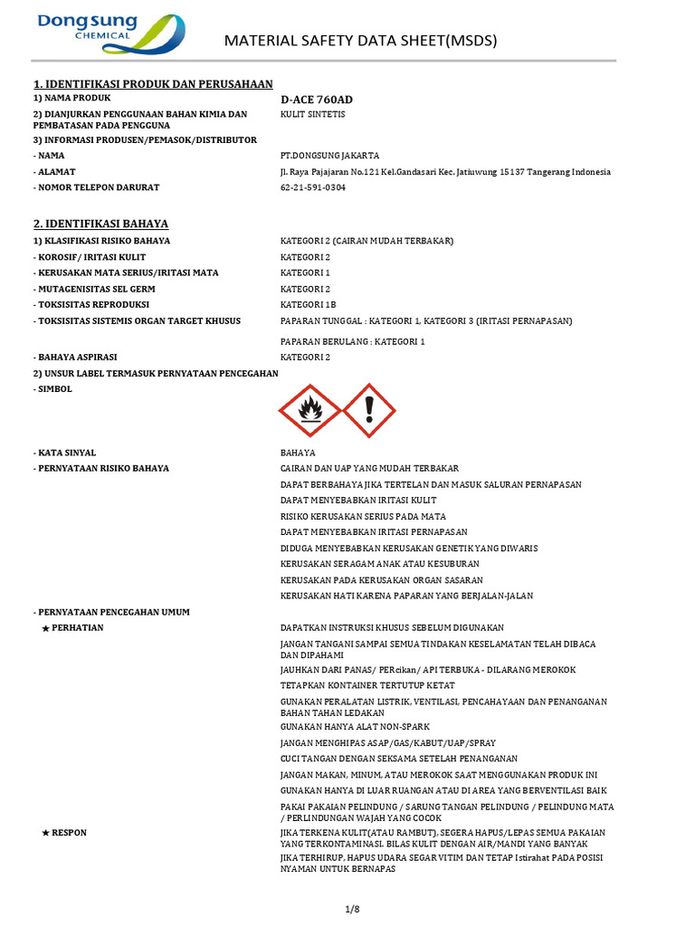 MSDS D-Ace 760AD Dongsung Chemical | PDF