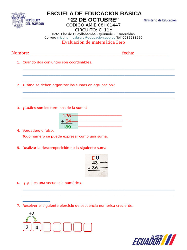 3ero Evaluacion de Matemática 3ero | PDF