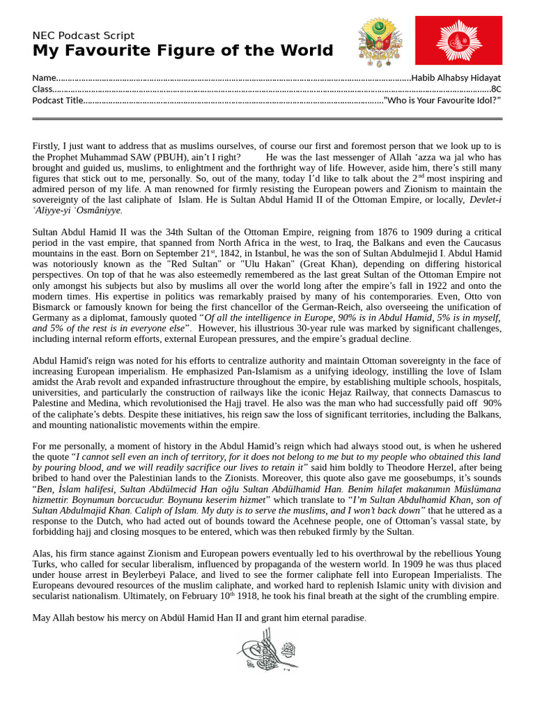 My Idol English Narrative Text | PDF | Ottoman Empire | Caliphate