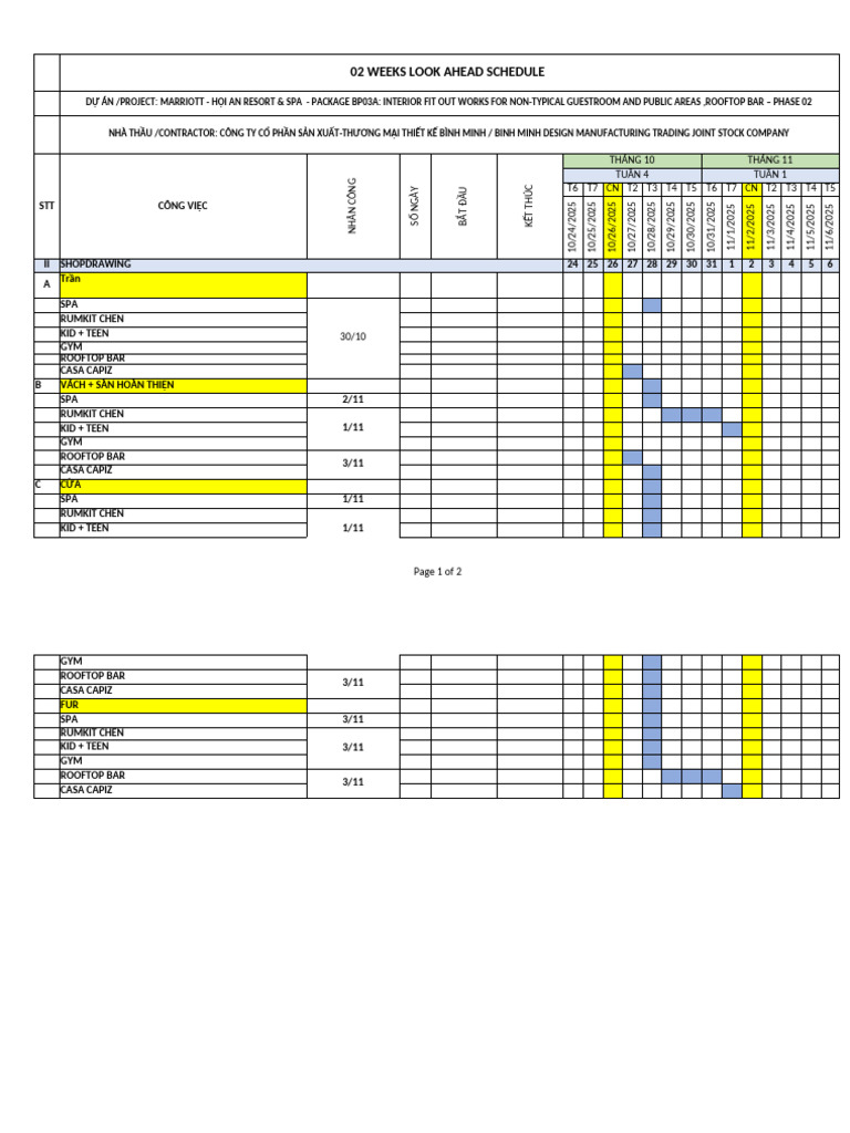 BMD Mha 02 Weeks Schedule 24.10 06.11 Shopdrawing Phuoc | PDF
