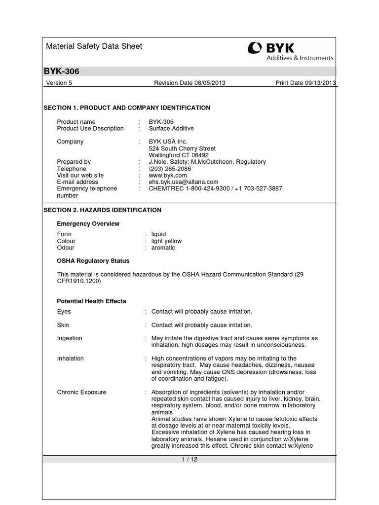 MSDS_BYK-306_US_en | PDF | Firefighting | Toxicity