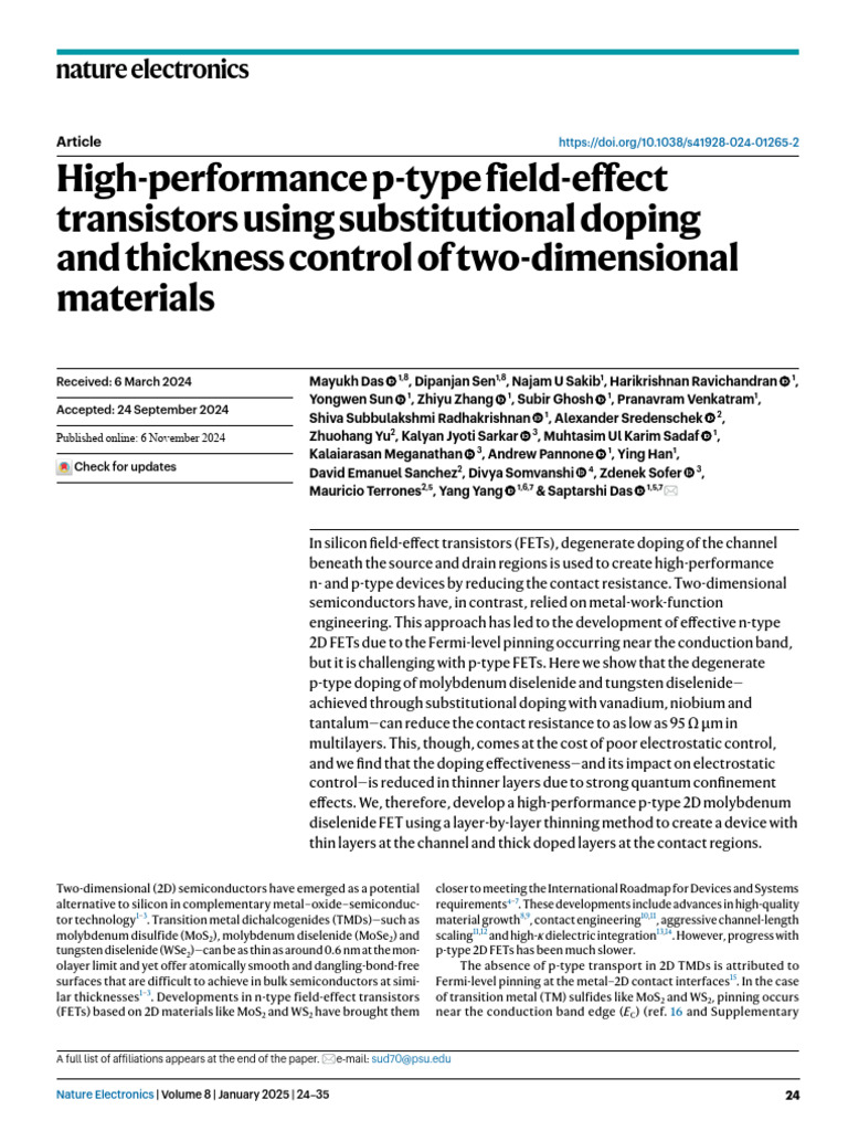 High-Performance P-Type Field-Effect Transistors Using Substitutional ...