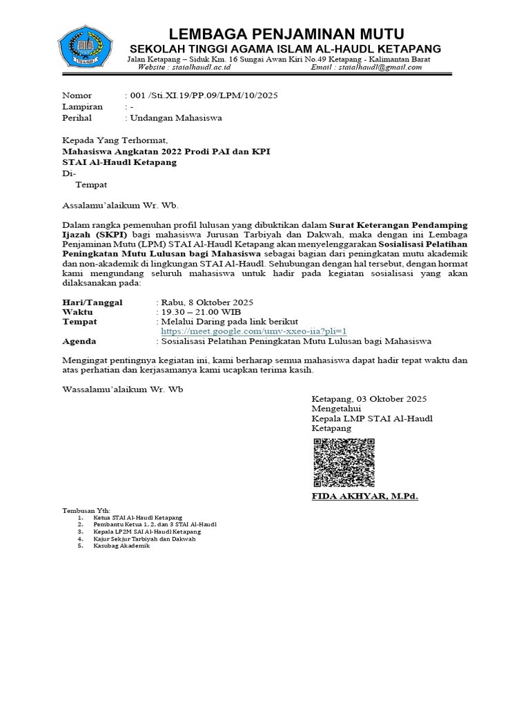Undangan Pelatihan Mahasiswa LPM | PDF