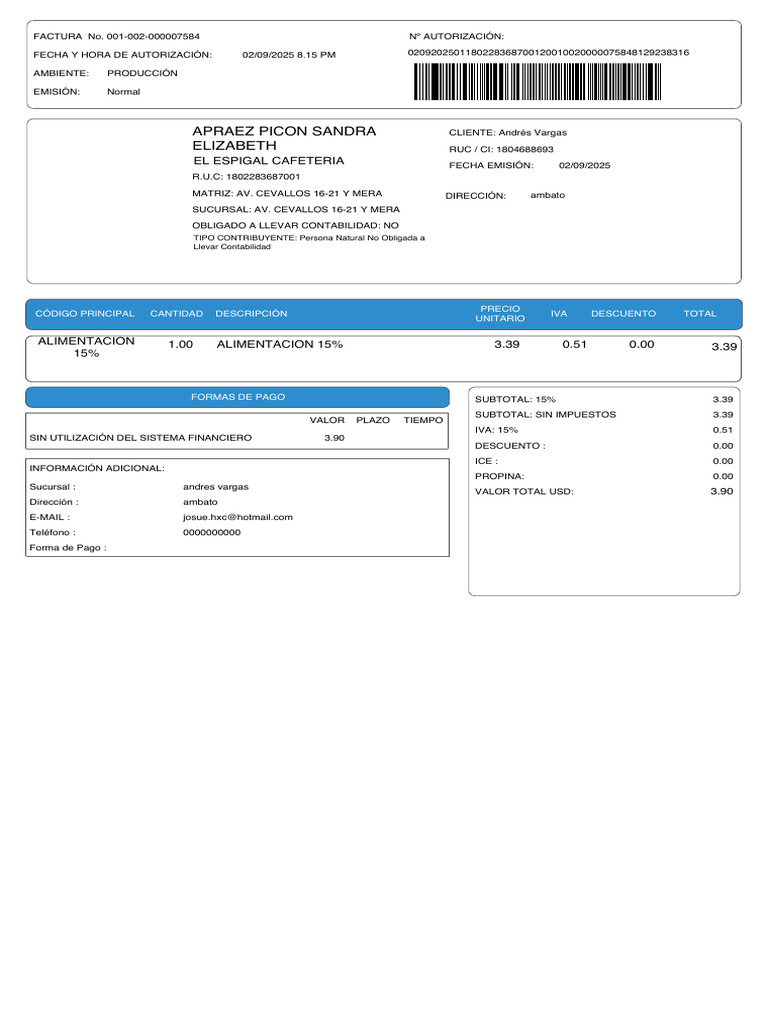 Apraez Picon Sandra Elizabeth: El Espigal Cafeteria | PDF | Finanzas ...