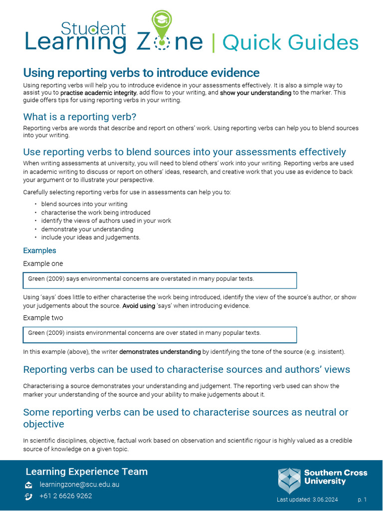 Using Reporting Verbs To Introduce Evidence | PDF | Knowledge | Argument