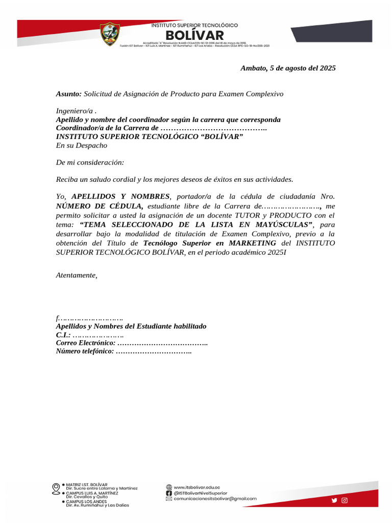 11. Solicitud Asignacion Producto 2025i(2) | PDF