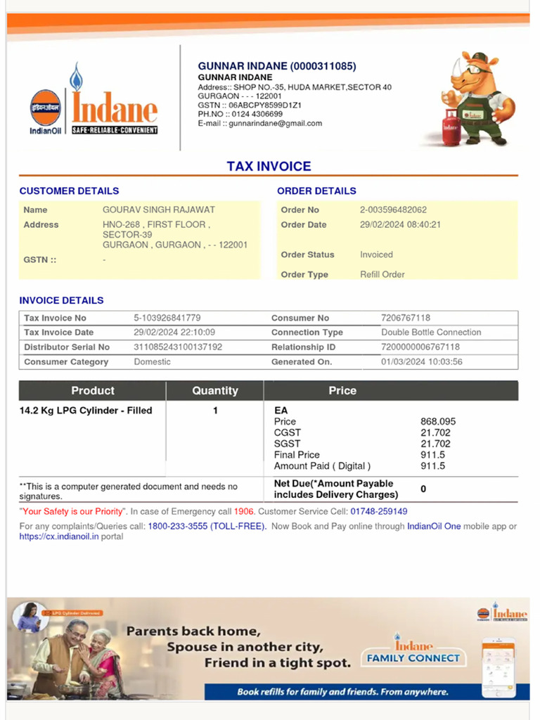 Indian Gas Bill PDF | PDF