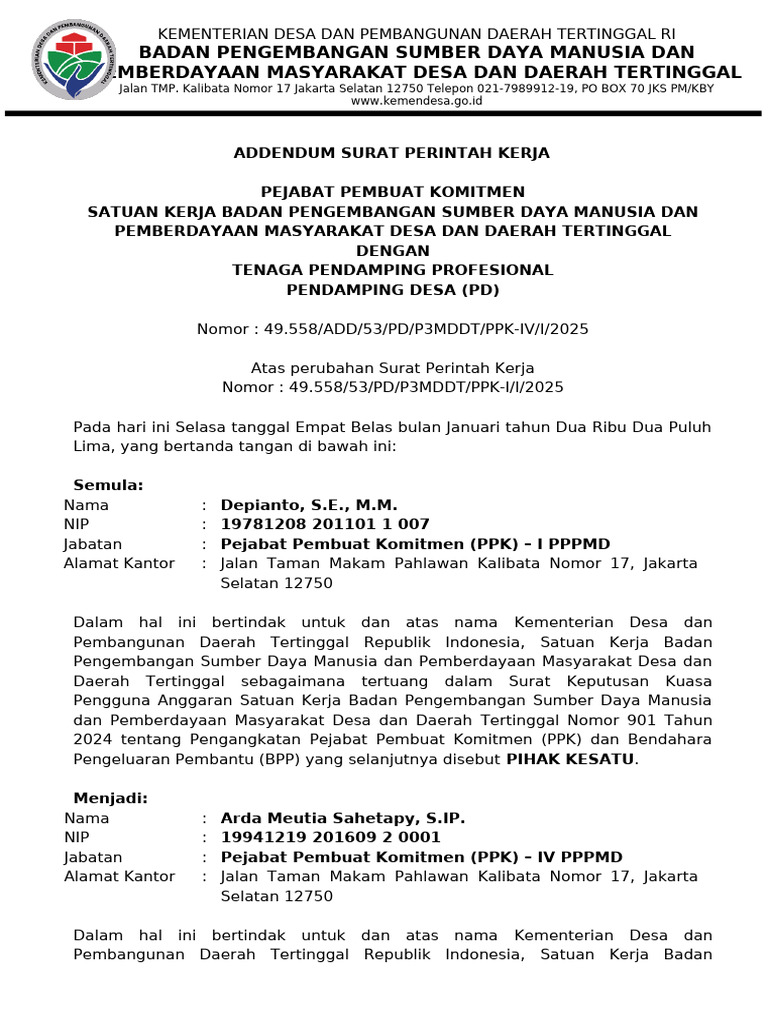 Addendum Surat Perintah Kerja Pemberdayaan | PDF