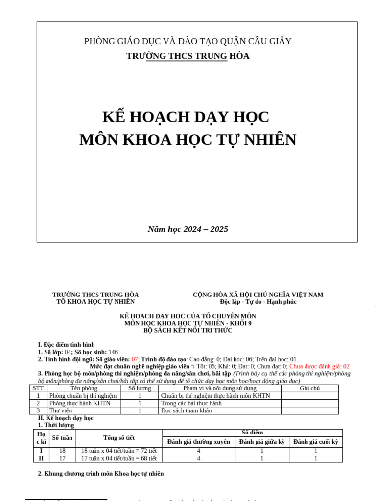 Sửa 3.9.24 PL 1 KHTN 9 (2024-2025) | PDF