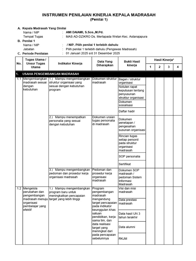 Instrumen PKKM Madrasah 2025 | PDF