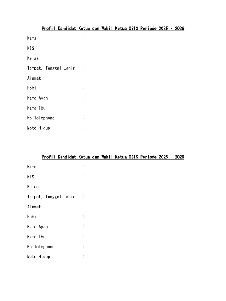Profil Calon Ketua OSIS 2025-2026 | PDF