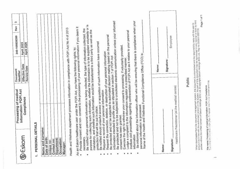 Popi Act Form | PDF