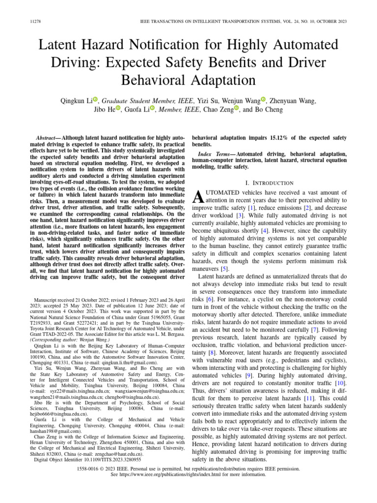 Latent Hazard Notification for Highly Automated Driving Expected Safety ...