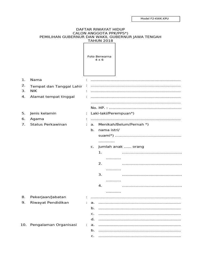 Daftar Riwayat Hidup Calon PPK/PPS 2018 | PDF