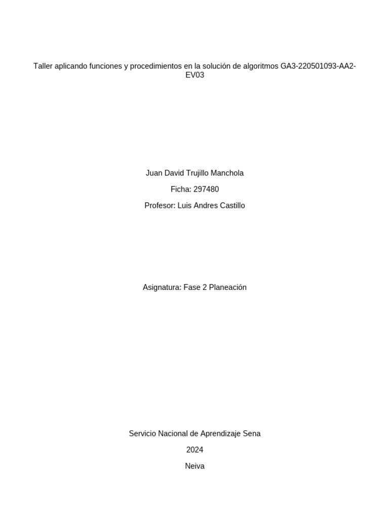 Taller Aplicando Funciones y Procedimientos en La Solución de ...