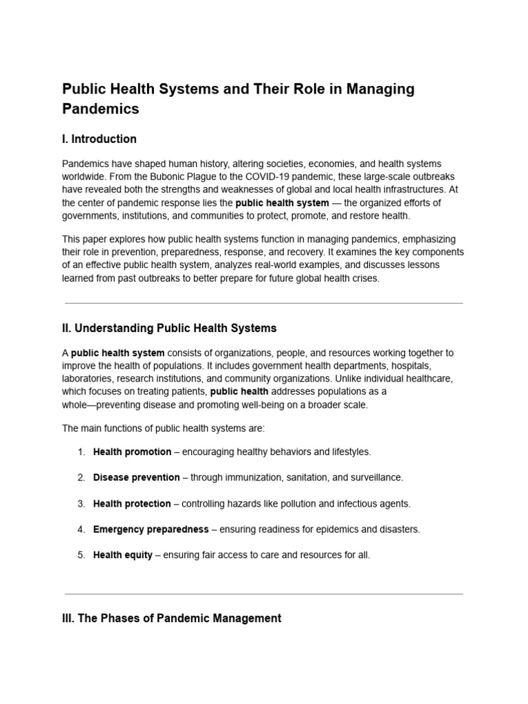 Public Health Systems and Their Role in Managing Pandemics | PDF ...