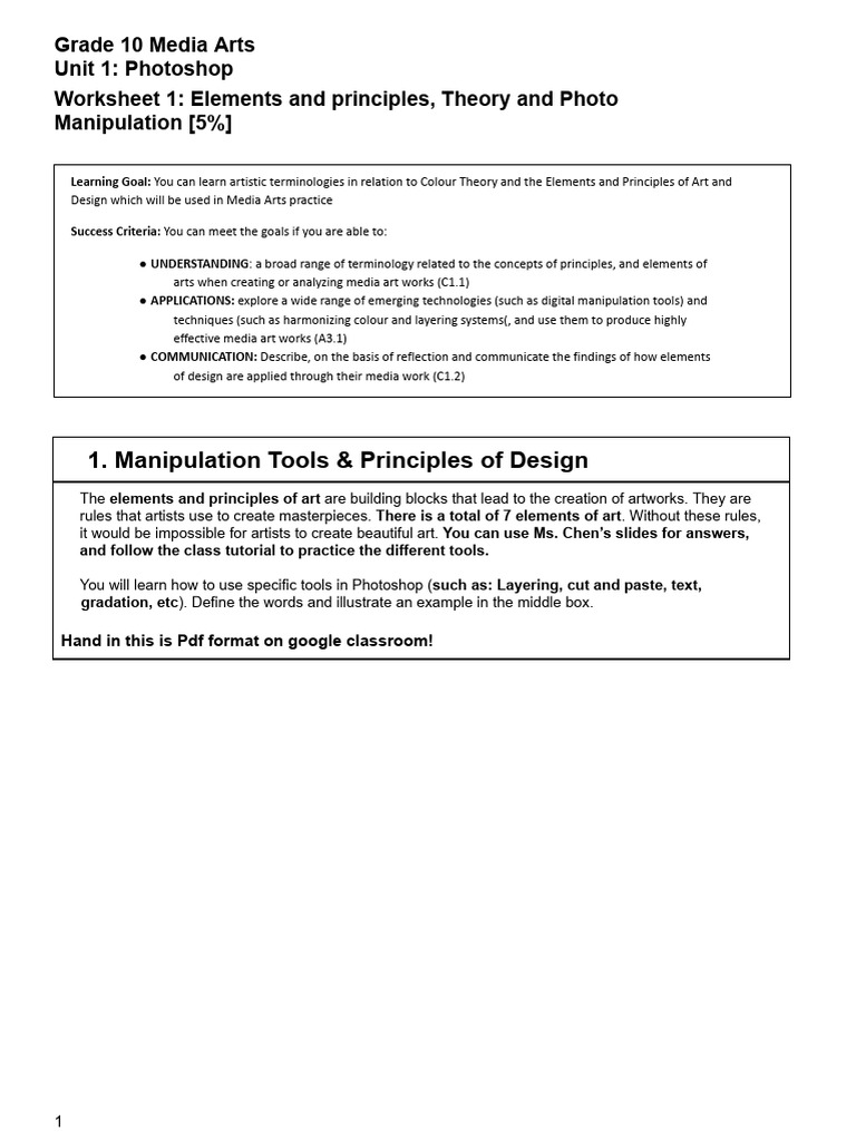 Grade 10 Photoshop Art Principles Worksheet | PDF | Adobe Photoshop
