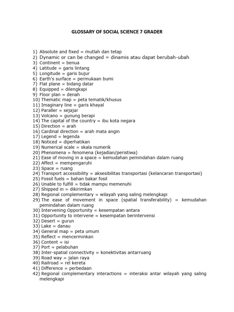 Glossary of Social Science 7 Grader | PDF