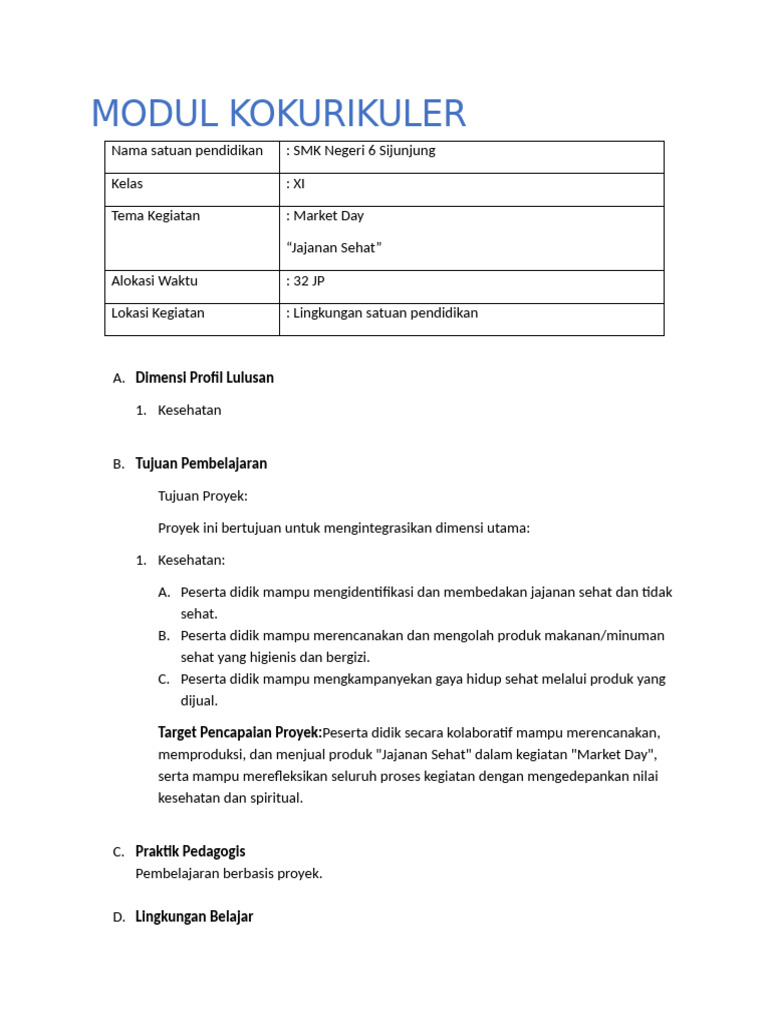 Modul Kokurikuler Market Day | PDF