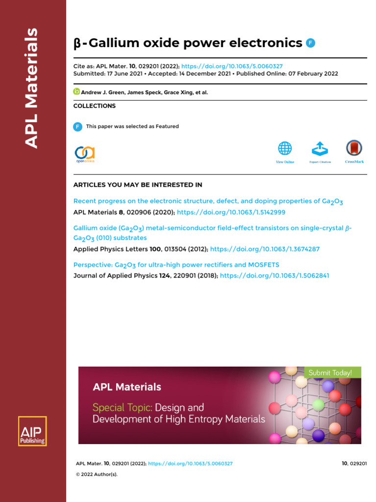 β-Gallium Oxide in Power Electronics | PDF | Field Effect Transistor ...