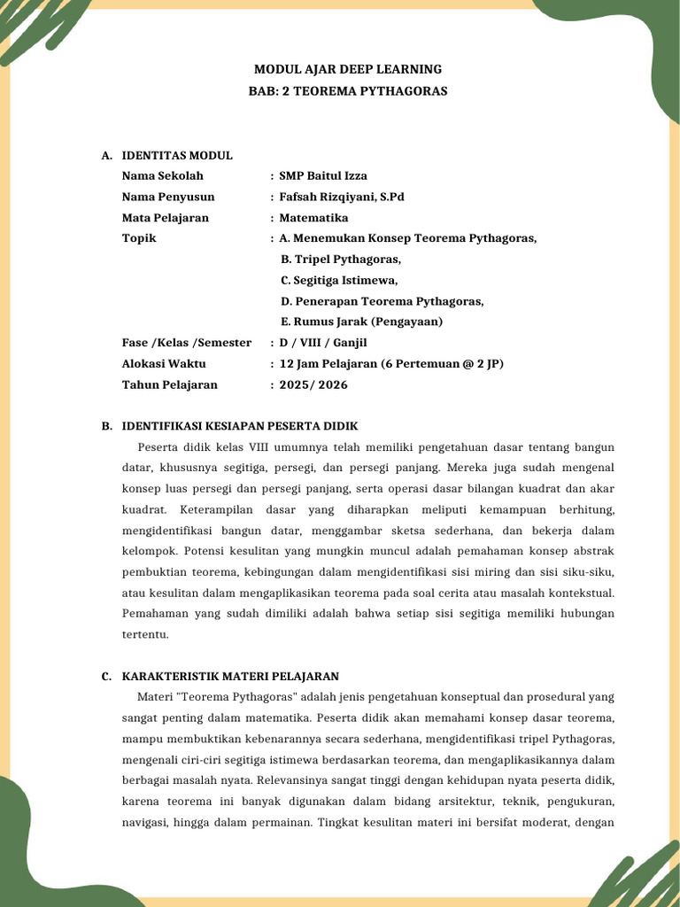 Modul Ajar Bab 2 Teorema Pythagoras | PDF