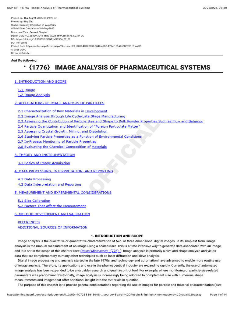 Image Analysis in Pharma Systems | PDF | Microscopy | Area