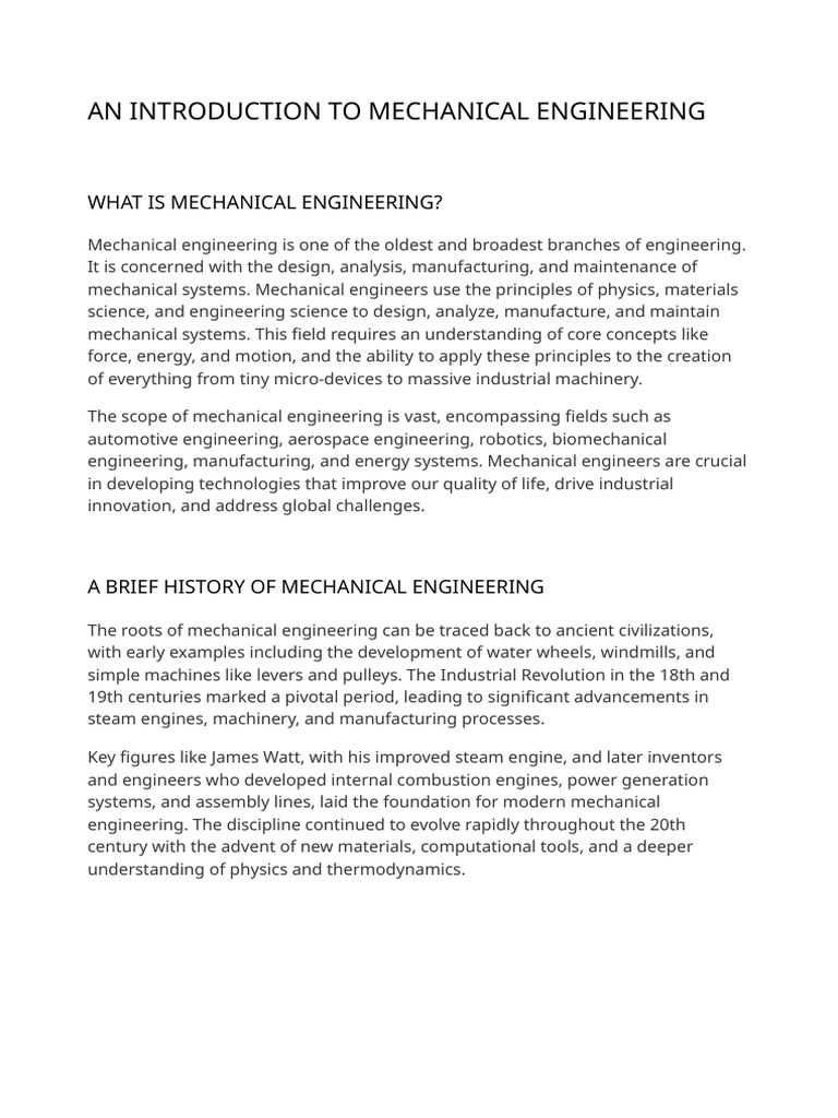 Mechanical Engineering Intro | PDF | Engineering | Mechanical Engineering