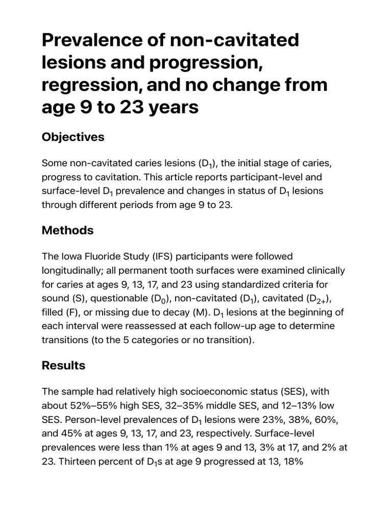 Prevalence of Non-Cavitated Lesions and Progression, Regression, and No ...