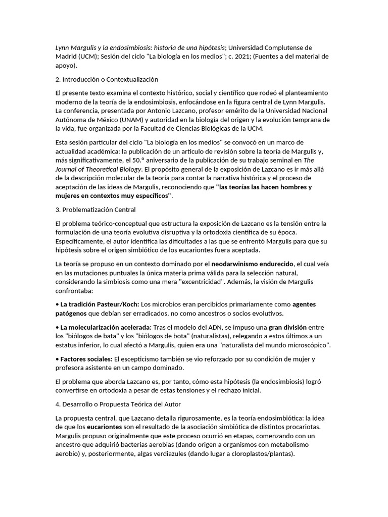 Lynn Margulis y la teoría endosimbiótica | PDF | Evolución | Biología
