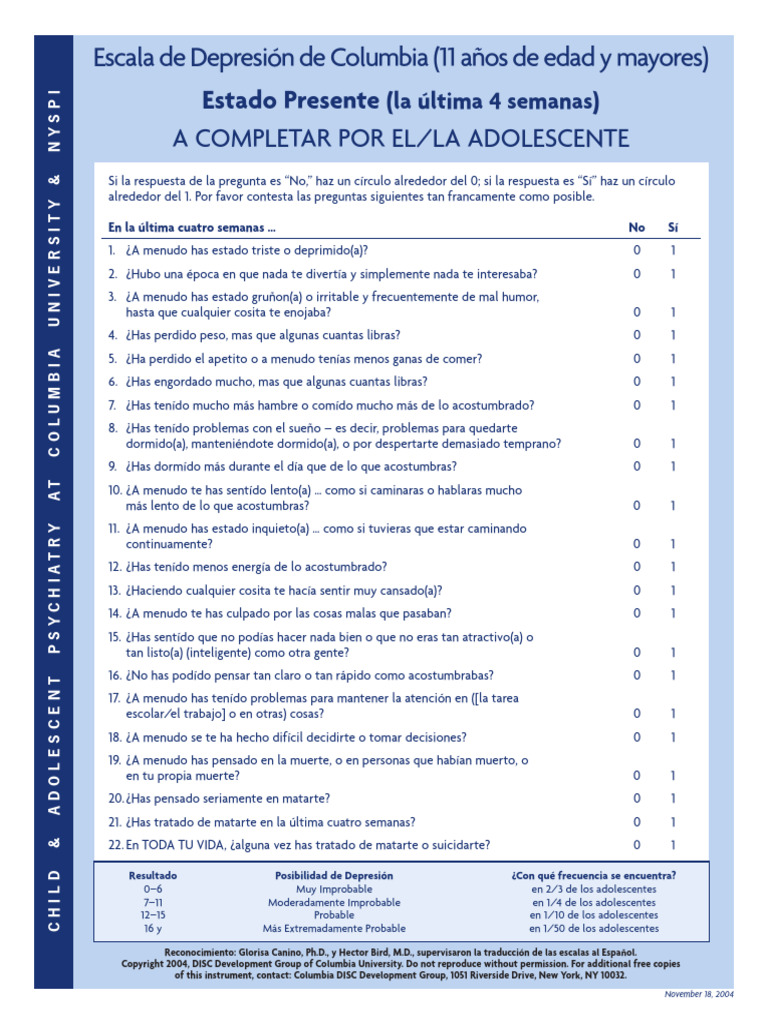 Columbia - Depression - Child - Spanish v2.0 2024 | PDF