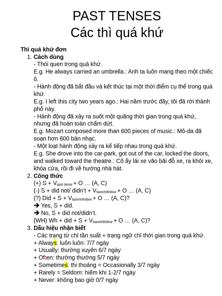 Past Tenses | PDF