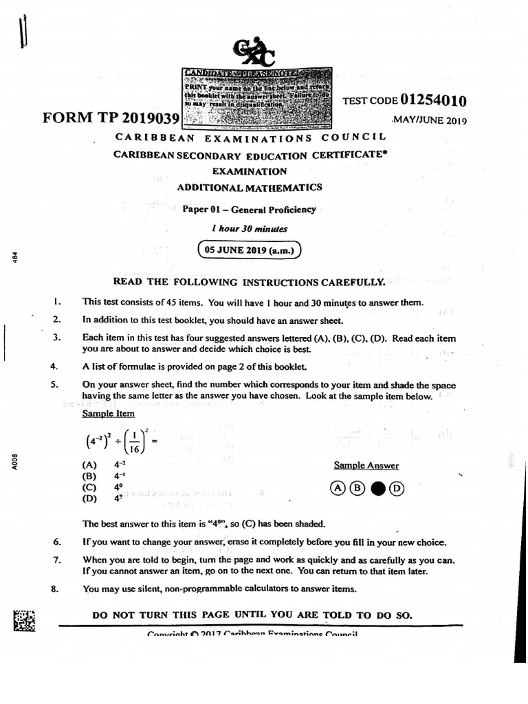 CSEC AddMaths MayJune P1 2019 | PDF