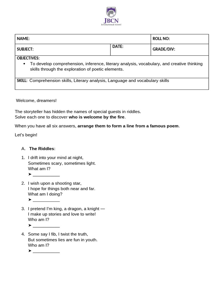Grade 6 Invitation - Practice Questions | PDF