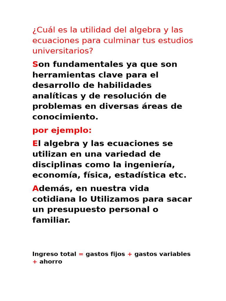 Cuál Es La Utilidad Del Algebra y Las Ecuaciones para Culminar Tus ...
