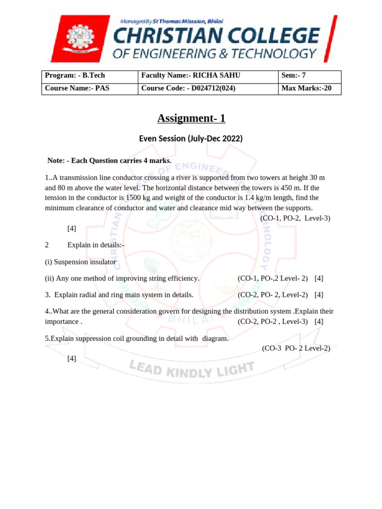 7th Sem EE Assignment 1 All Subjects 2022 | PDF | Electricity ...