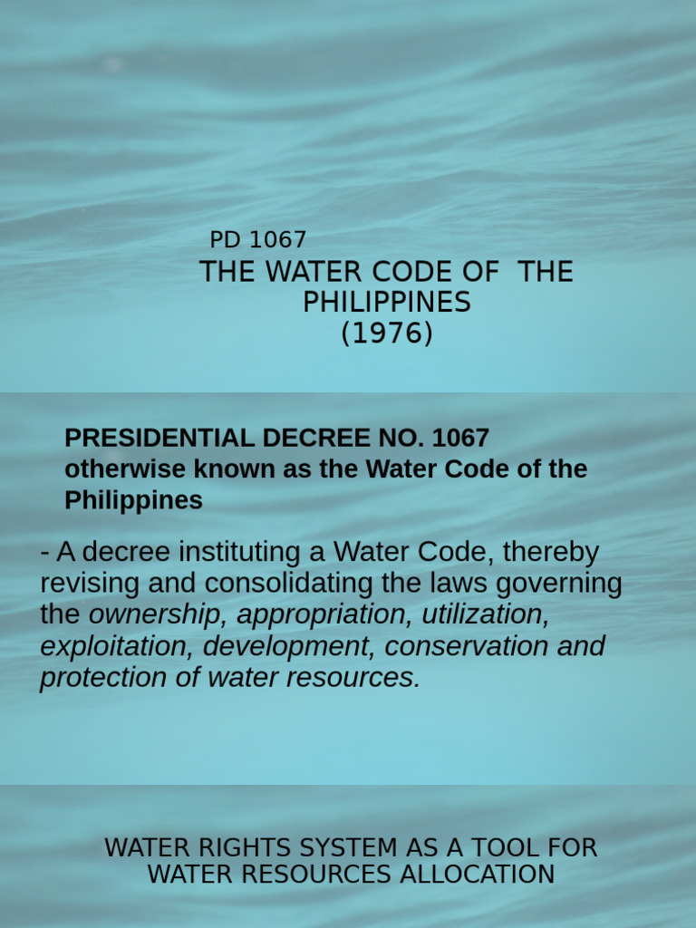 Water Code of the Philippines Overview | PDF | Water Right | Justice