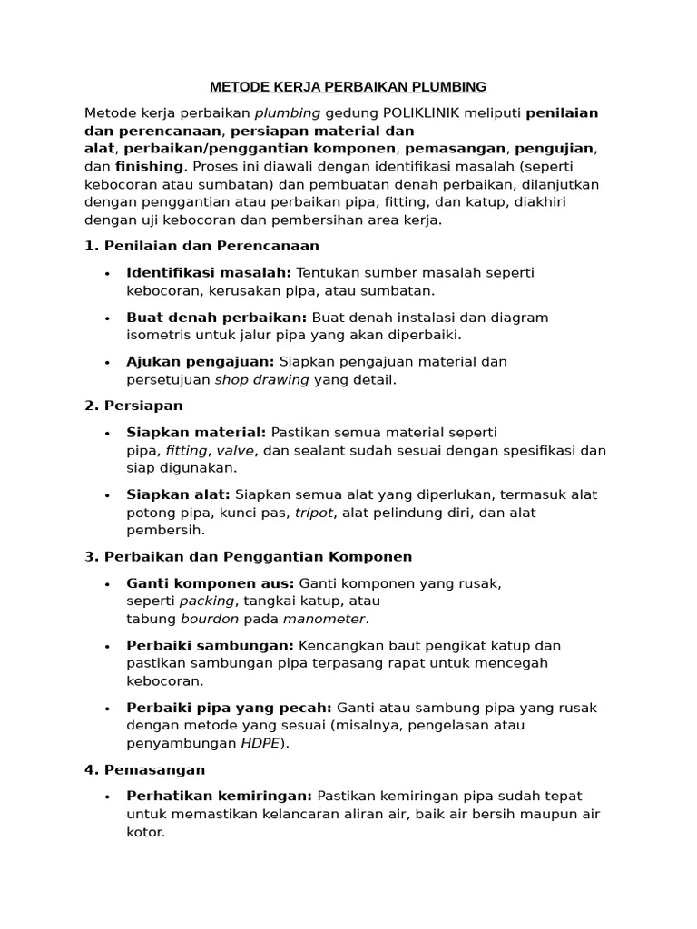 Metode Perbaikan Plumbing Poliklinik | PDF