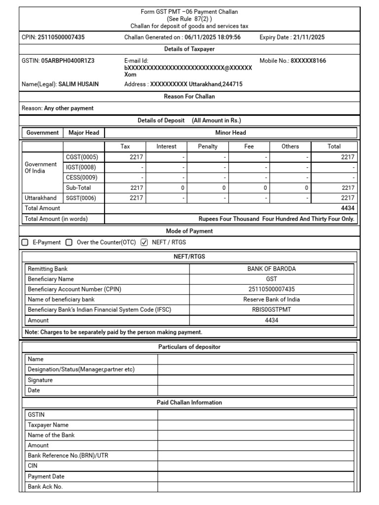 GST PMT-06 Payment Challan Details | PDF | Cheque | Banks
