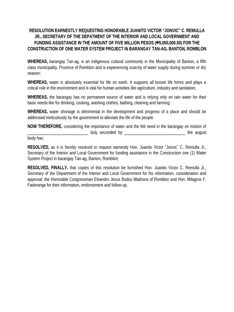 Funding Request for Water Project in Romblon | PDF