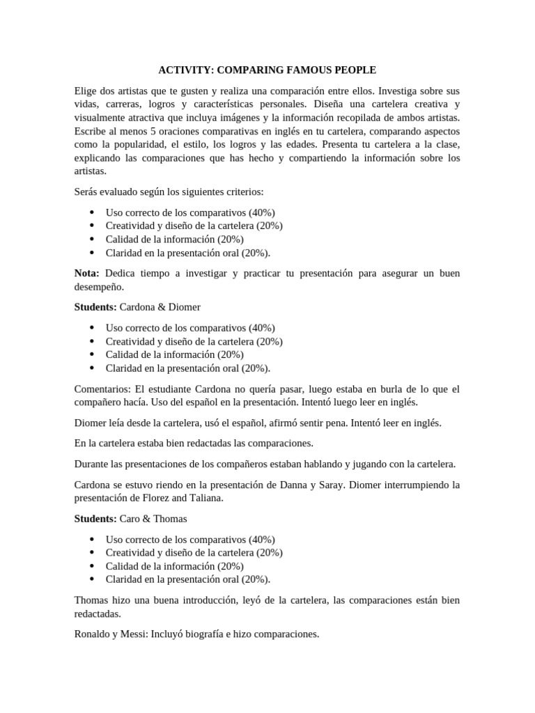 Activity Comparing Famous People | PDF
