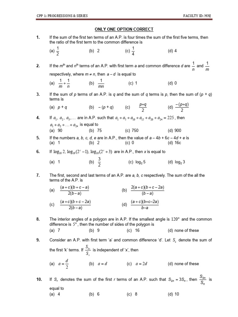 Progression and Series | PDF | Elementary Mathematics | Mathematical ...