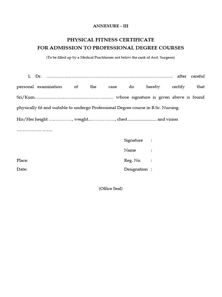 Physical Fitness Certificate | PDF