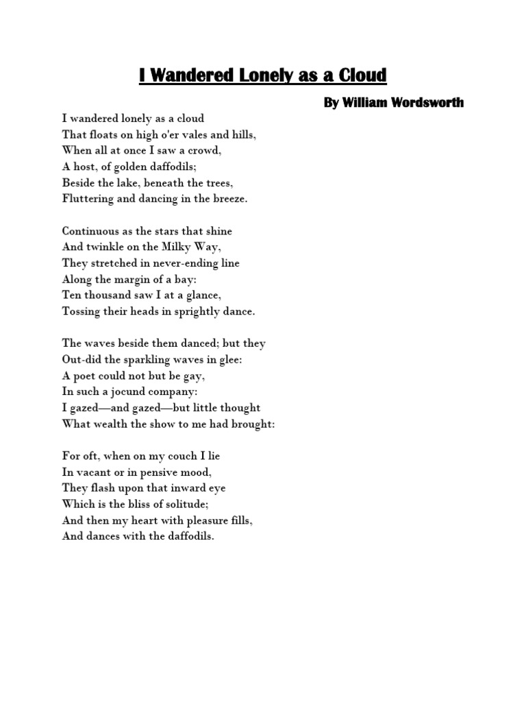 I Wandered Lonely as a Cloud_ Poem_Dithnal | PDF