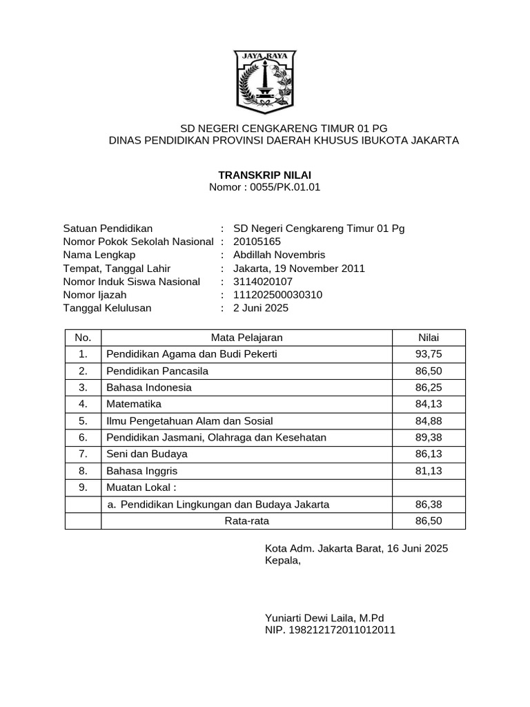 TRANSKRIP NILAI Cetak | PDF