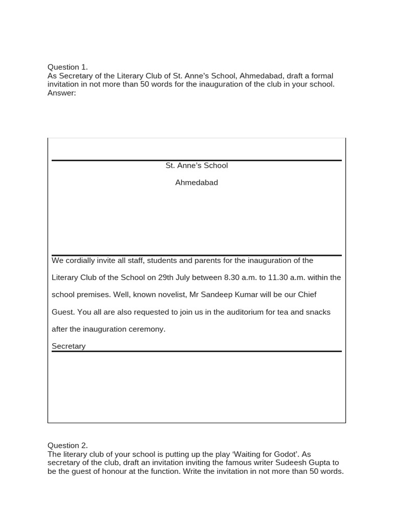 Class XII Formal Invitation and Replies | PDF